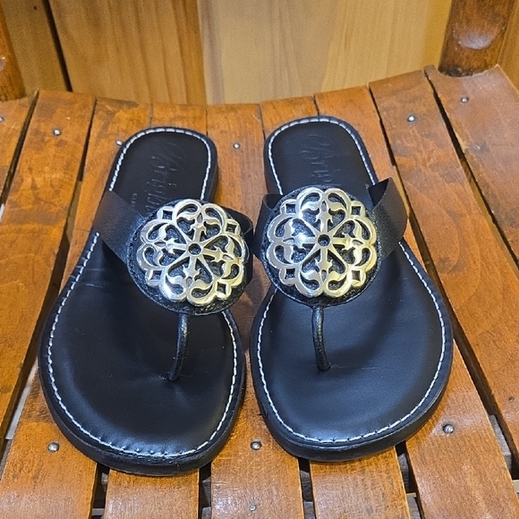Brighton | Shoes | Brighton Black Sandals With Silver Medallions | Poshmark